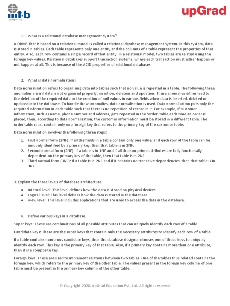 Interview Questions - Data Management | Download Free PDF | Relational Database | Databases