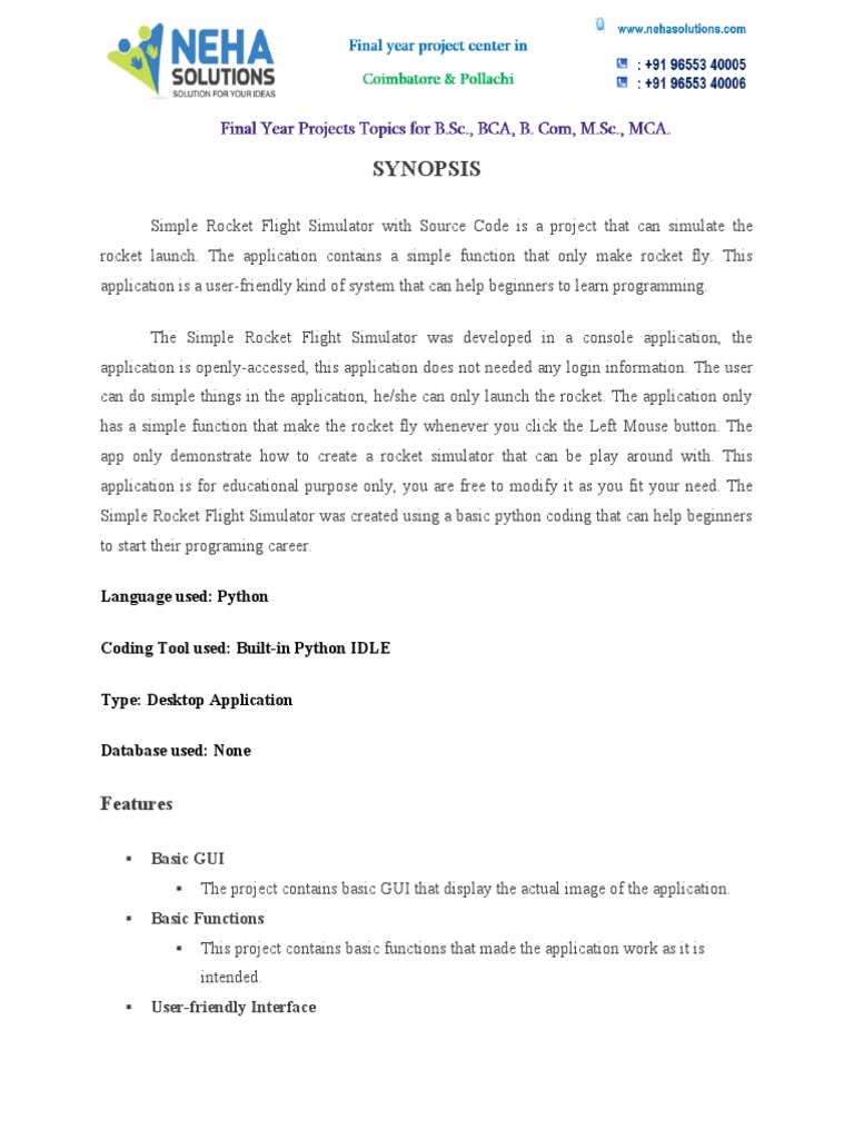 Simple Rocket Flight Simulator in Python NEHA SOLUTIONS 9655340006/9655340005 | PDF