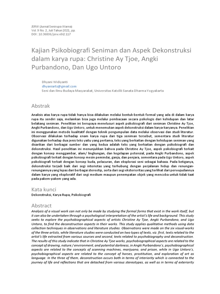 Kajian Psikobiografi Seniman Dan Aspek Dekonstruksi Dalam Karya Rupa: Christine Ay Tjoe, Angki ...