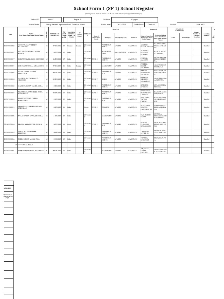 SF 1 2022 2023 Stem 11 Molave | PDF | Languages Of Asia | Linguistics
