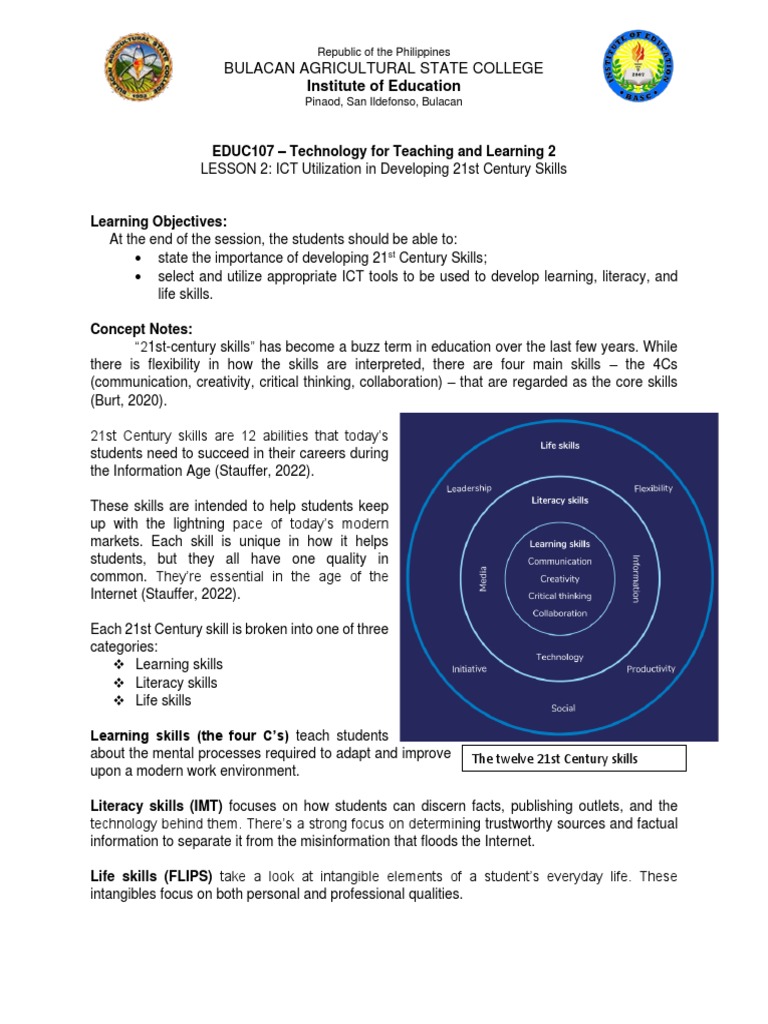 Educ107 - Lesson 2 - 21ST Century Skills | PDF | Educational Technology ...
