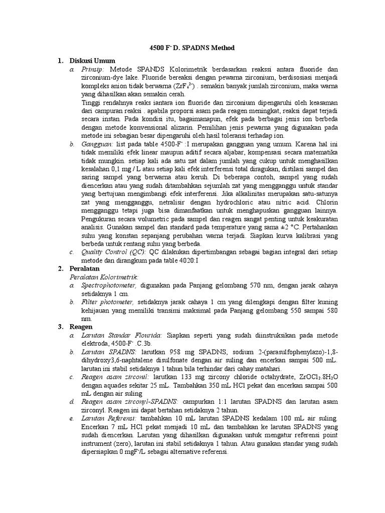 Metode SPADNS untuk Analisis Fluoride | PDF | Kesehatan Holistik