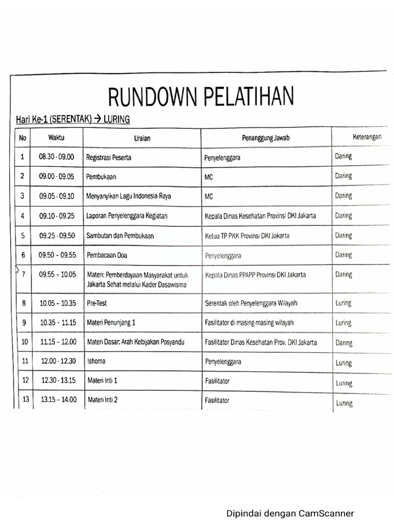RUNDOWN PELATIHAN KADER | PDF
