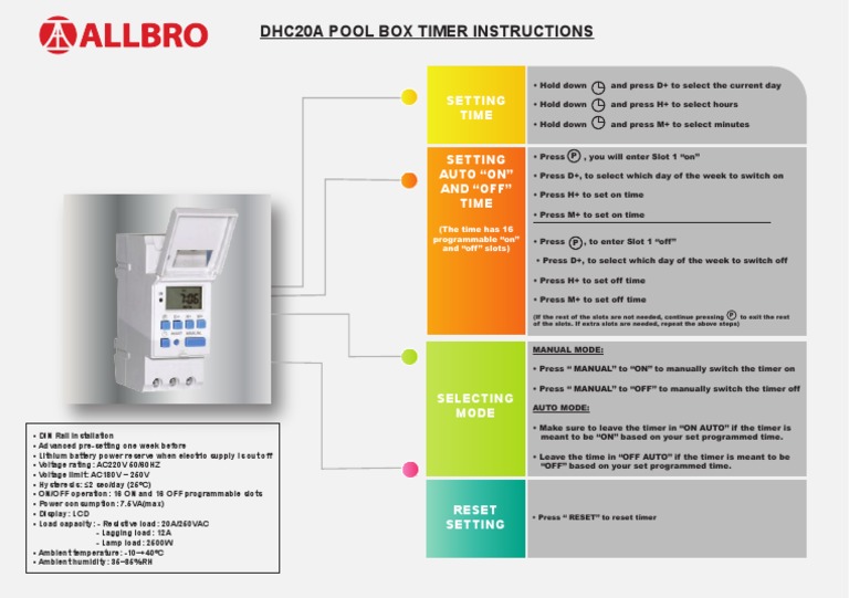 How to Program and Operate a DHC20A Pool Box Timer | PDF | Timer | Computer Engineering