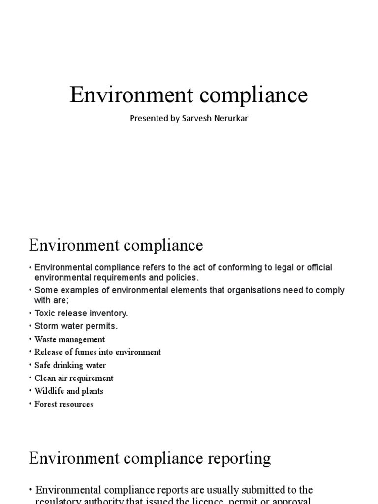 Environmental Compliance Overview | PDF | Regulatory Compliance | Pollution