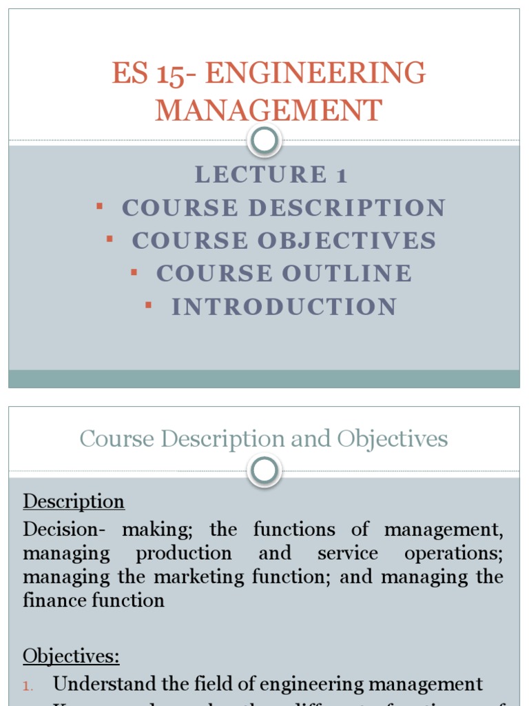 ES 15 - Lec 1 | PDF | Engineering | Marketing