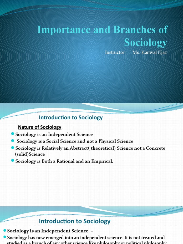 Week 2 Branches of Socology | PDF | Science | Sociology