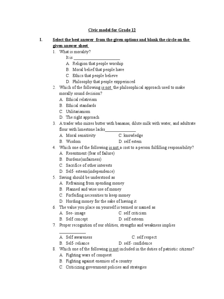 Civic Model For Grade 12 | PDF | Advertising | Morality
