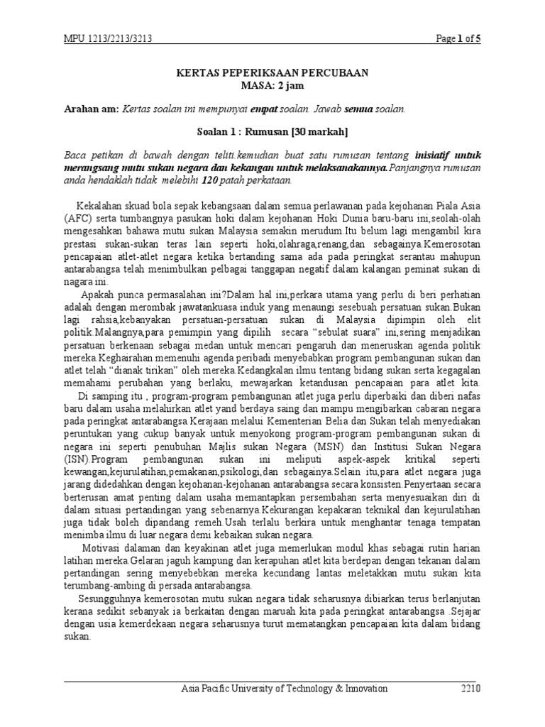 Apuf 2207 BM A - Kertas Peperiksaan Percubaan Lim Jon Rae (Tp067993) | PDF