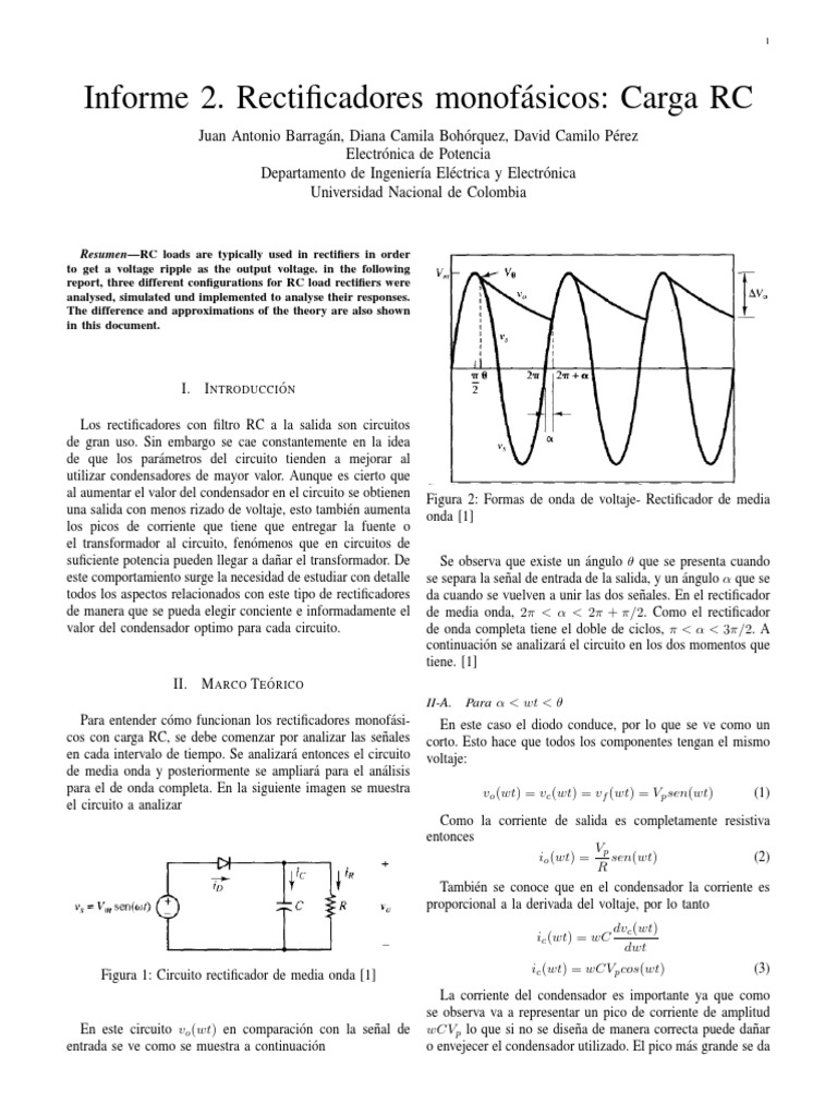 Informe 2 Rectificadores Monofasicos Car | PDF | Rectificador ...