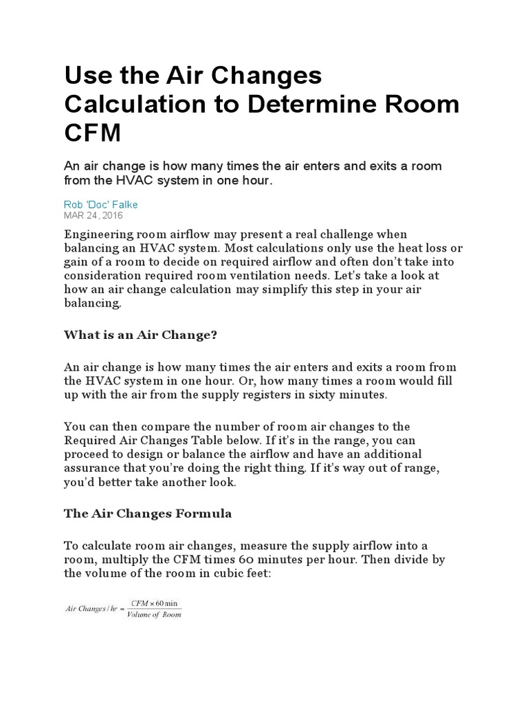 Calculate Room CFM Using Air Changes | PDF | Ventilation (Architecture ...