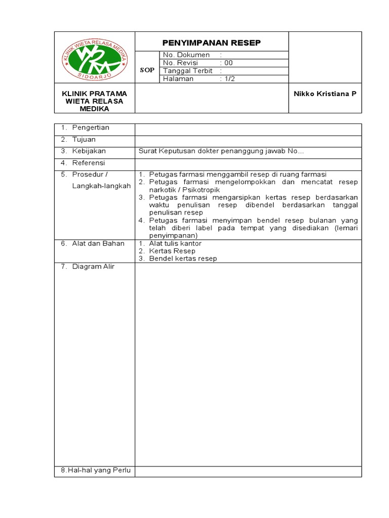 Sop Penyimpanan Resep | PDF