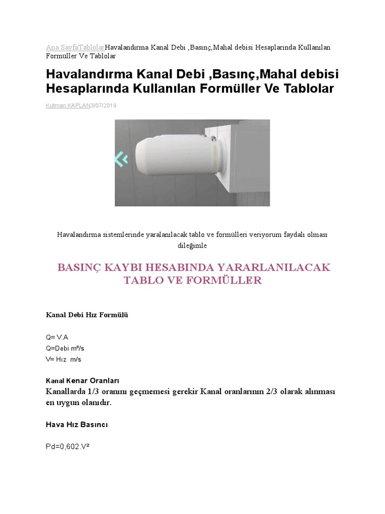 Ana SayfaTablolarHavalandırma Kanal Debi | PDF
