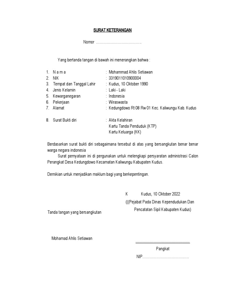 Surat Keterangan Dukcapil | PDF