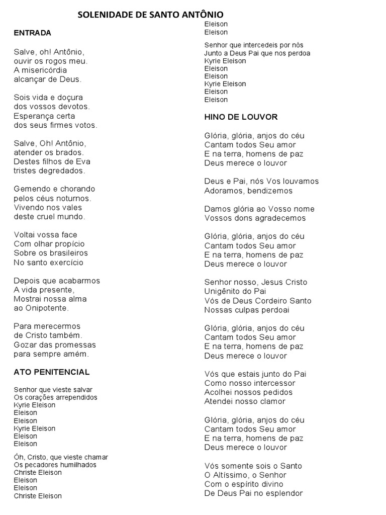 Cantos Festa De Santo Antônio Download Grátis Pdf Santo Presente