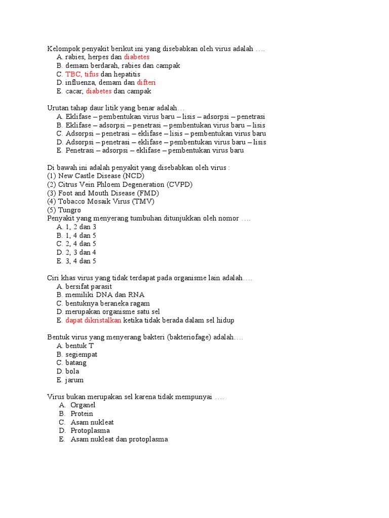 Soal Biologi Virus Kelas 10 | PDF | Sains & Matematika