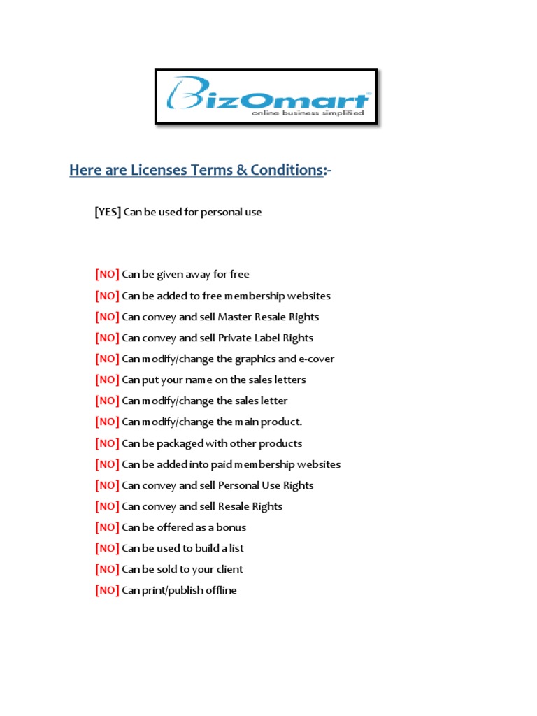 Licenses Terms & Conditions Summary | PDF | License | Legal Liability