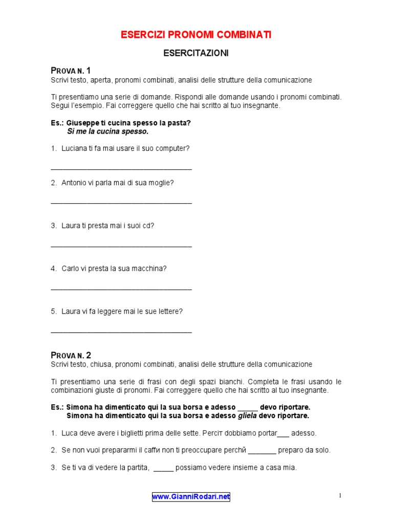 Esercizi Pronomi Combinati | PDF