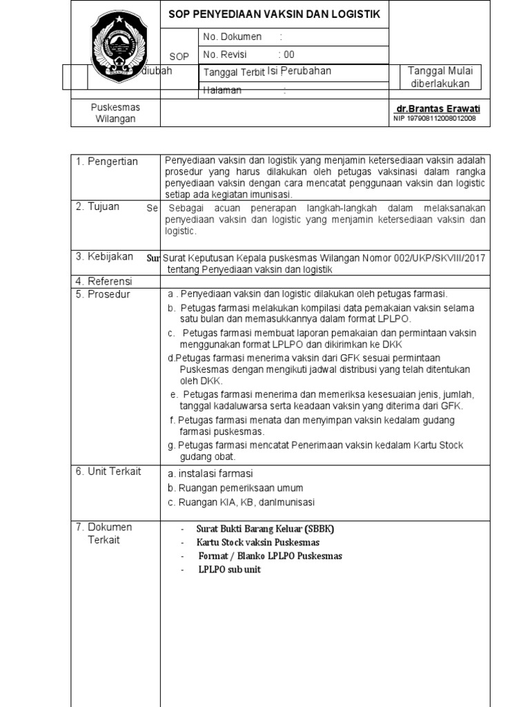 Sop Penyediaan Vaksin Dan Logistik | PDF | Pengembangan Diri | Sains & Matematika