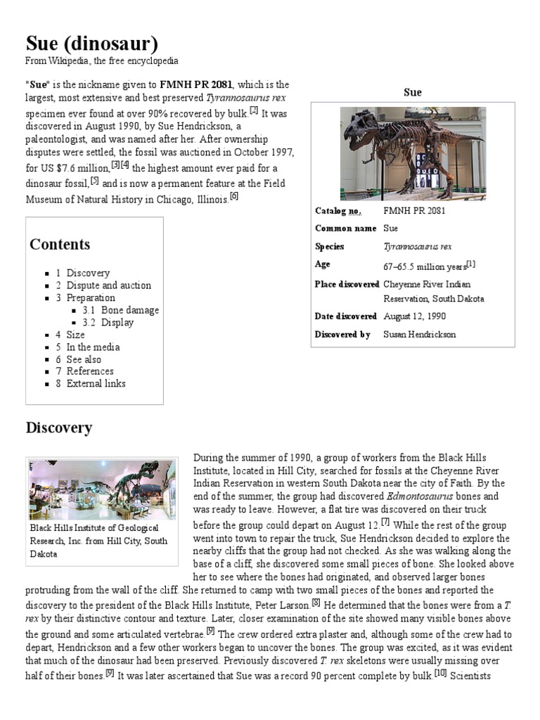 Sue (Dinosaur) - Wikipedia | PDF | Paleontology