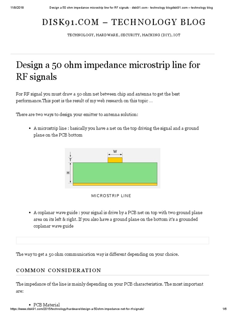 Design A 50 Ohm Impedance Microstrip Line For RF Signals - Disk91.Com ...