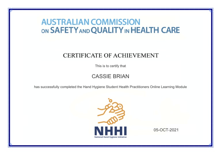 Hand Hygiene Certificate 2021-22 | PDF