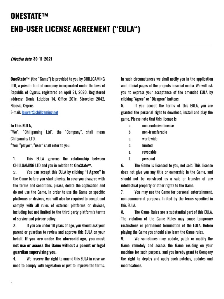 Onestate Eula | PDF | License | Intellectual Property