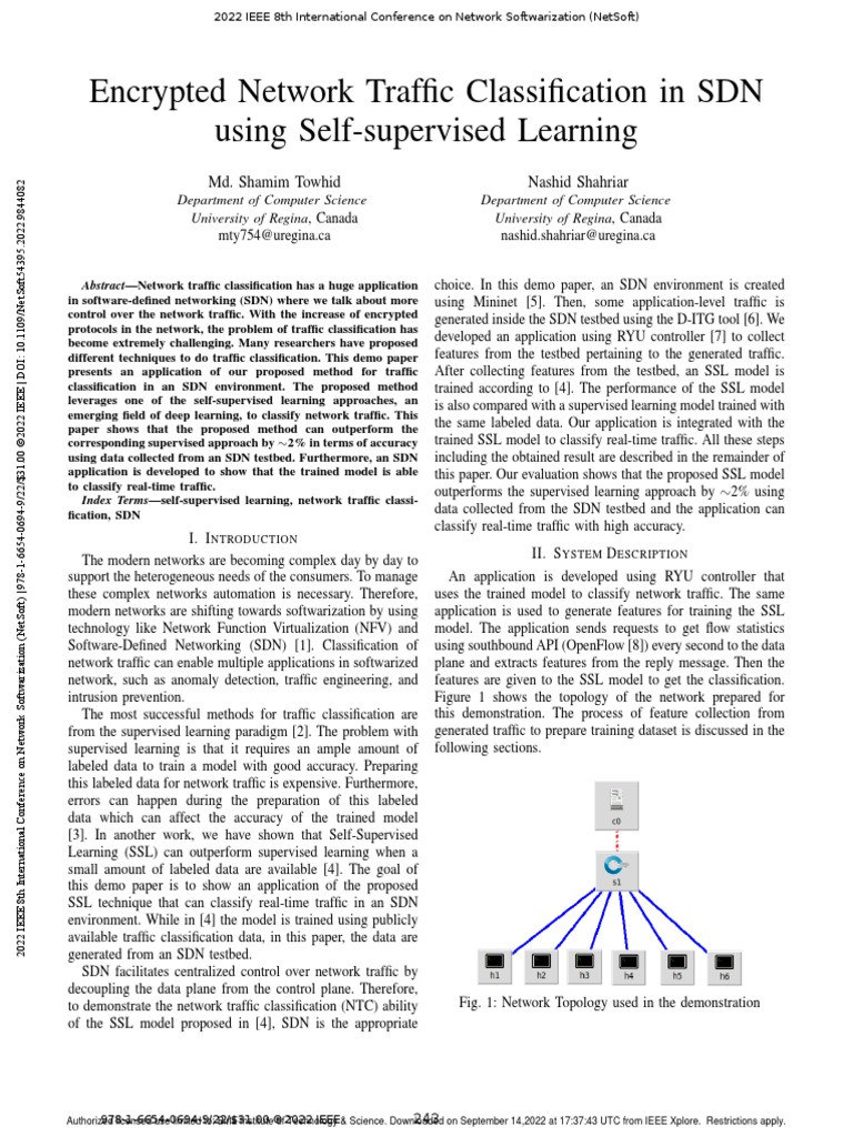 Encrypted Network Traffic Classification In Sdn Using Self Supervised