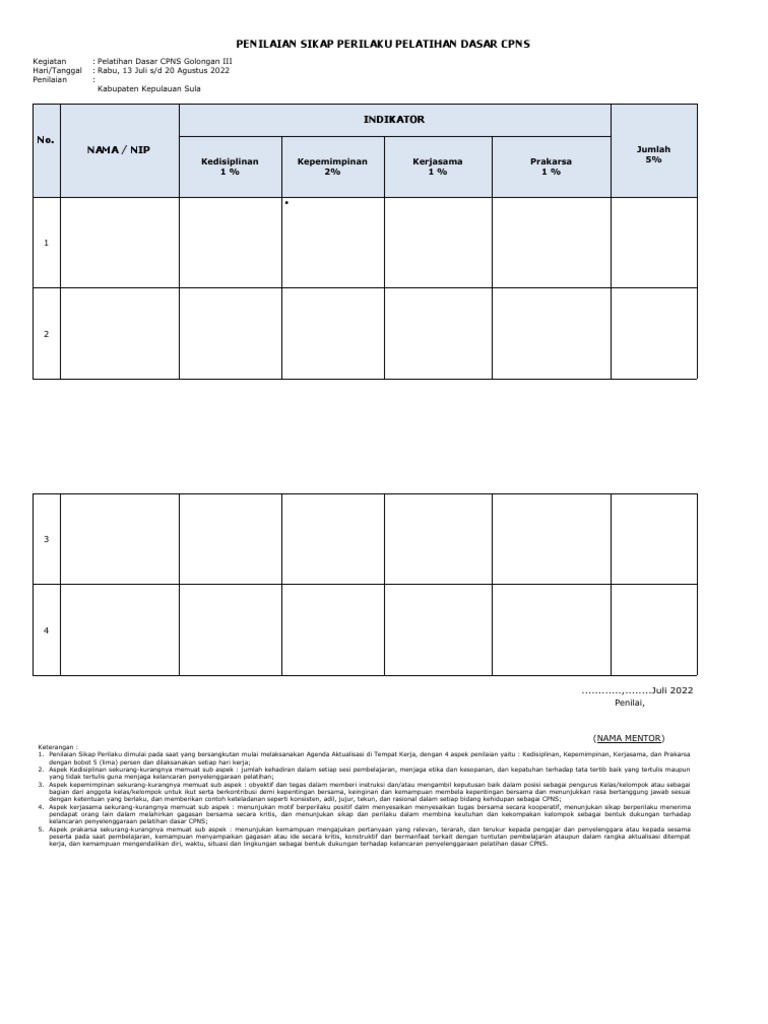 1.penilaian Sikap Perilaku Latsar Cpns | PDF