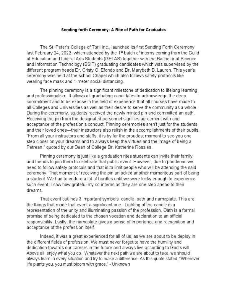 Sending Forth Ceremony Article | PDF