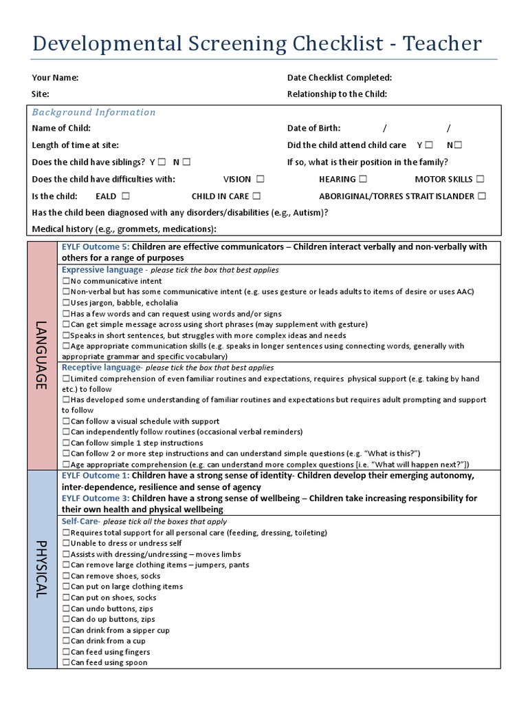 Developmental Screening Checklist | PDF | Attention | Gesture