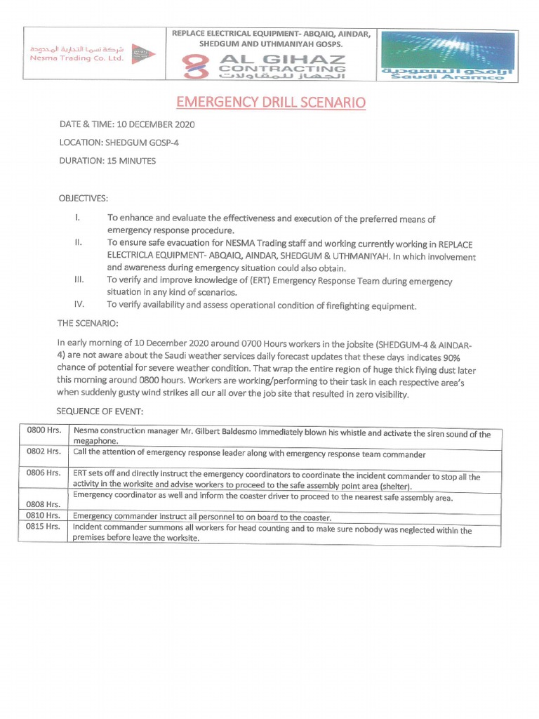 12-10-2020-EMERGENCY DRILL-ADVERSE WEATHER DRILL-SHD Gosp 04 | PDF