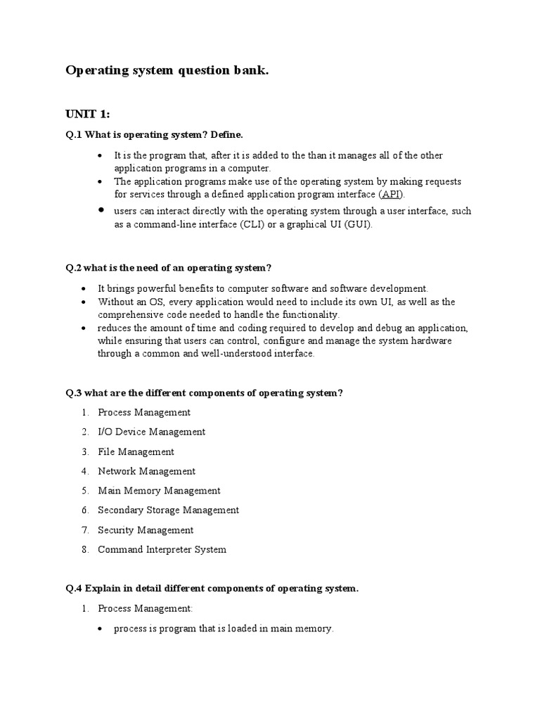 Operating System Question Bank | PDF