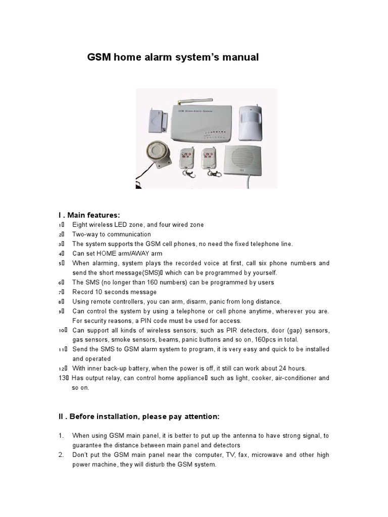 GSM Intelligent Alarm System Manual | PDF | Sensor | Telephone Number
