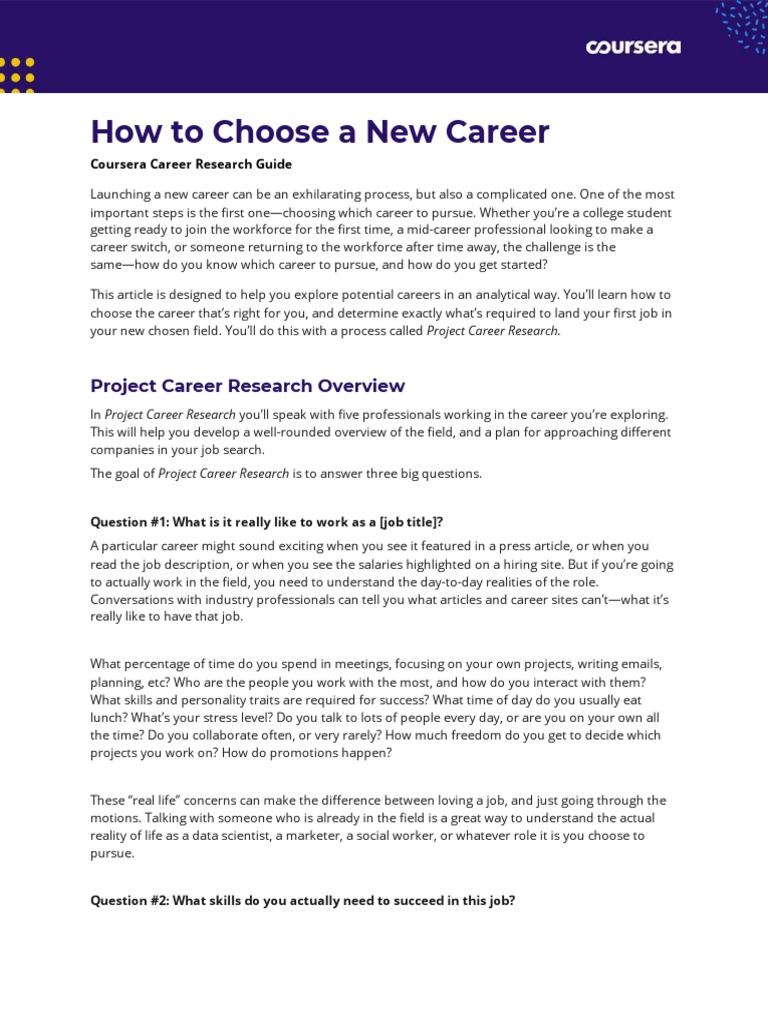 Coursera Career Research Guide - How To Research A New Career | PDF ...