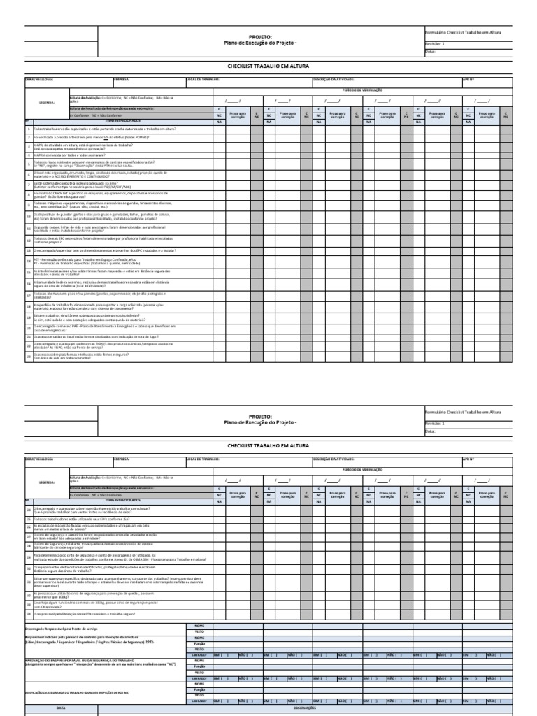 Check List Trabalho em Altura | PDF
