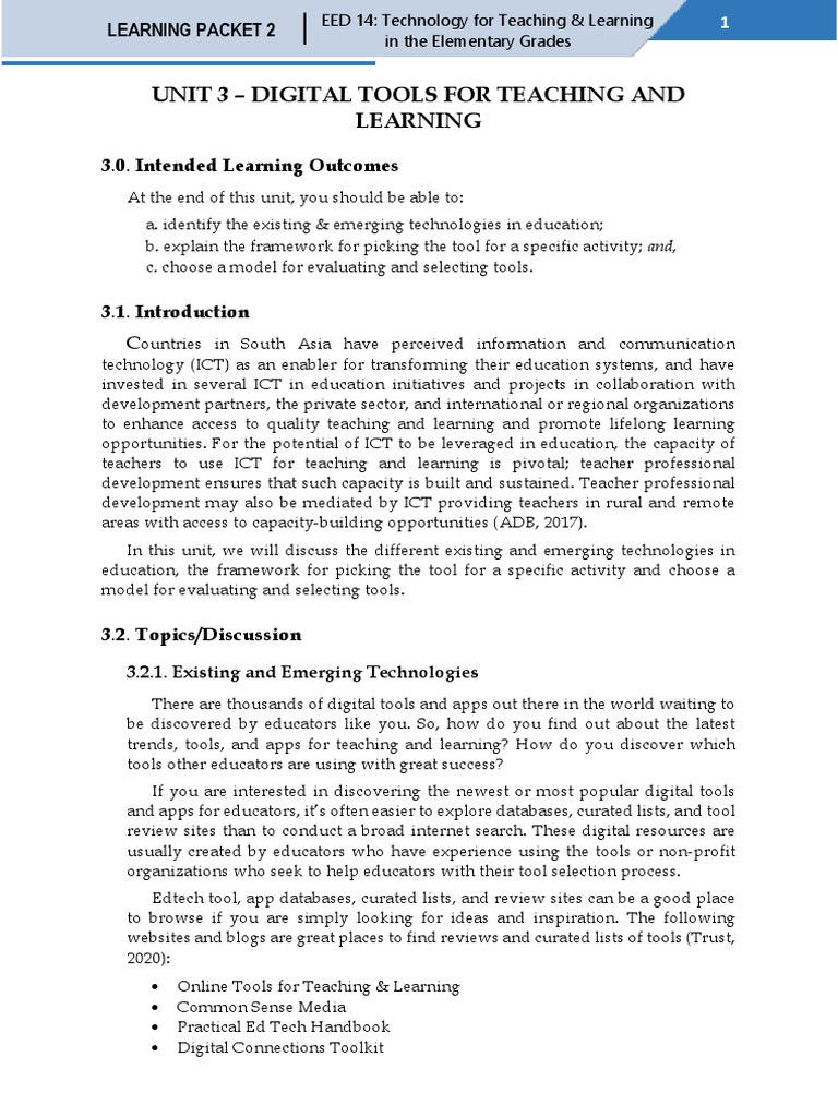LP EED 14 UNIT 3 DIGITAL TOOLS For TEACHING LEARNING | PDF ...