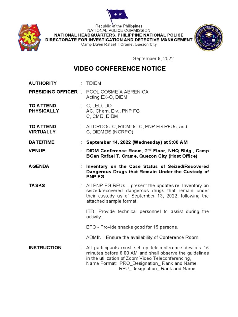 PNP Video Conference on Drug Inventory | PDF | Government | Philippines