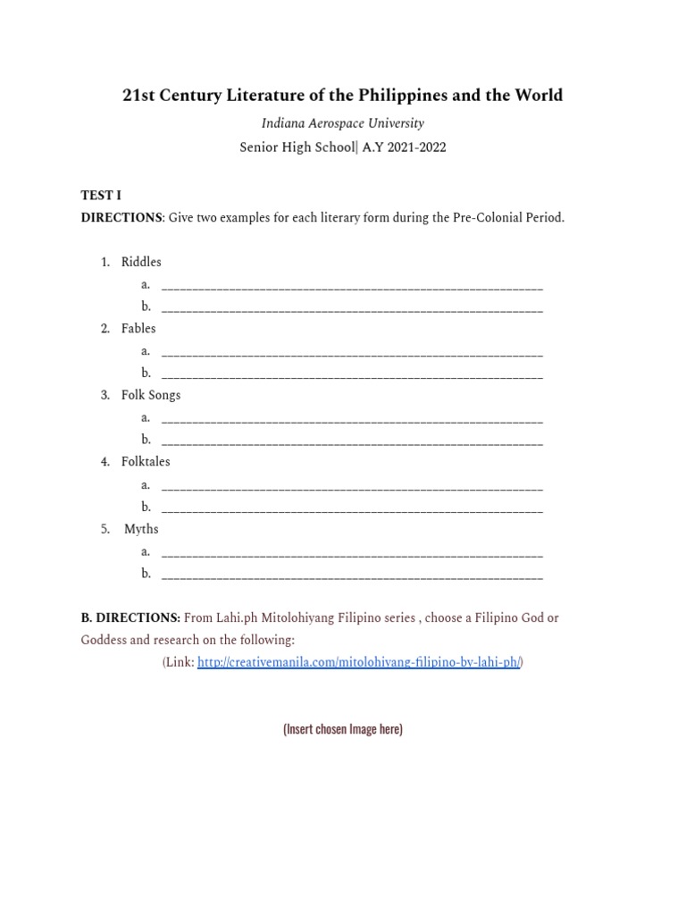 Philippine Literature - Activity 1 | PDF | Finance & Money Management ...