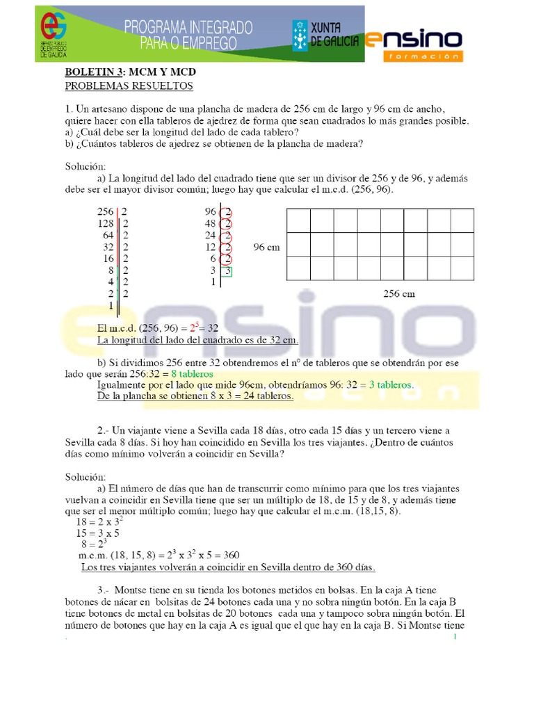 BOLETIN 3 - MCM Y MCD PROBLEMAS RESUELTOS - PDF | PDF