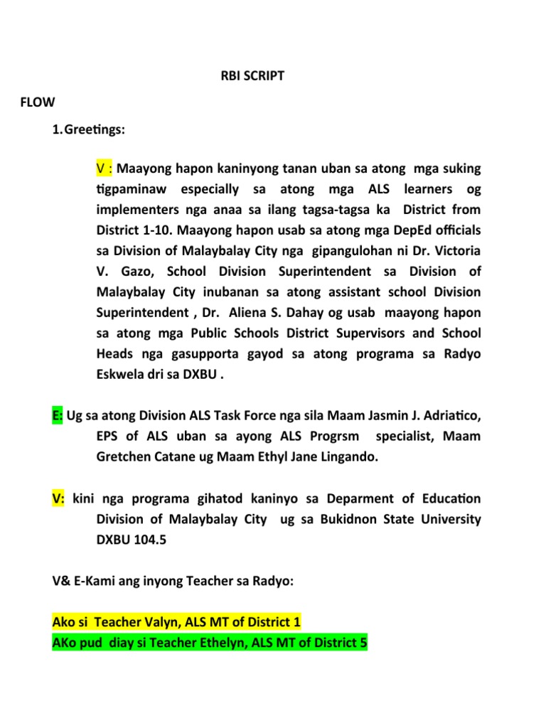 RBI Script Episode 3 | PDF