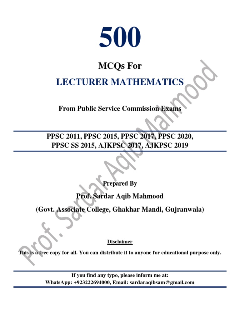 PSC Mathematics MCQs for Lecturers | PDF | Group (Mathematics) | Ring ...