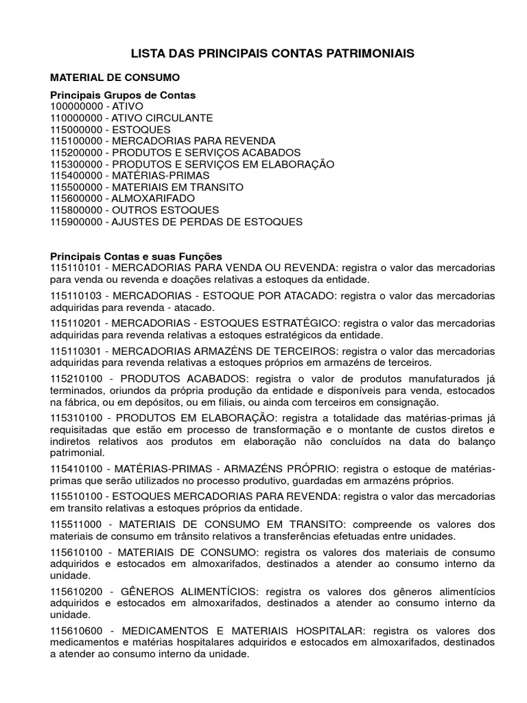 Lista Das Principais Contas Patrimoniais | PDF | Ativo fixo | Economias