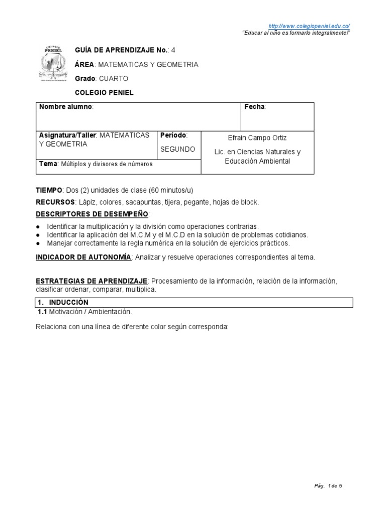 Guia #2 Matematicas 4º Periodo Dos | PDF