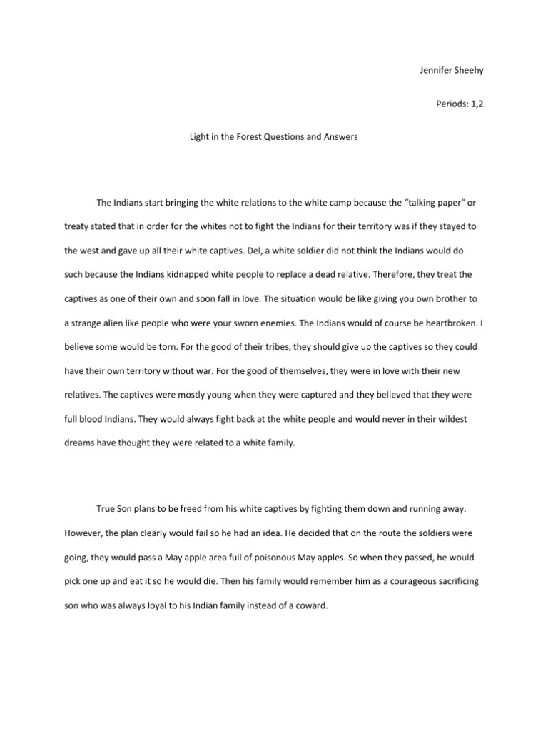 Light in The Forest Questions and Answers | PDF