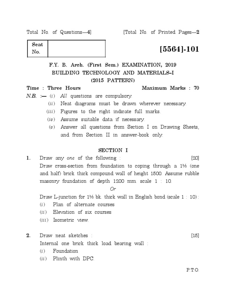 Question Paper April 2019 B.ARCH (2015 PATTERN) | PDF | Bending | Stairs