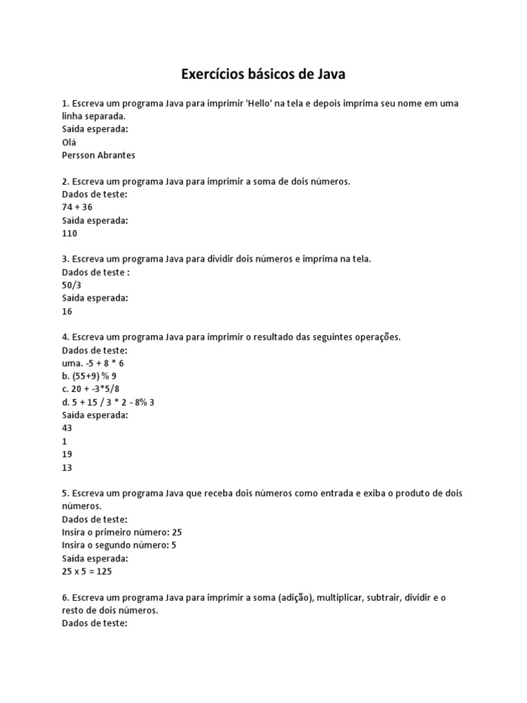 Exercícios Básicos de Java PT | PDF | Estrutura de dados de matriz ...