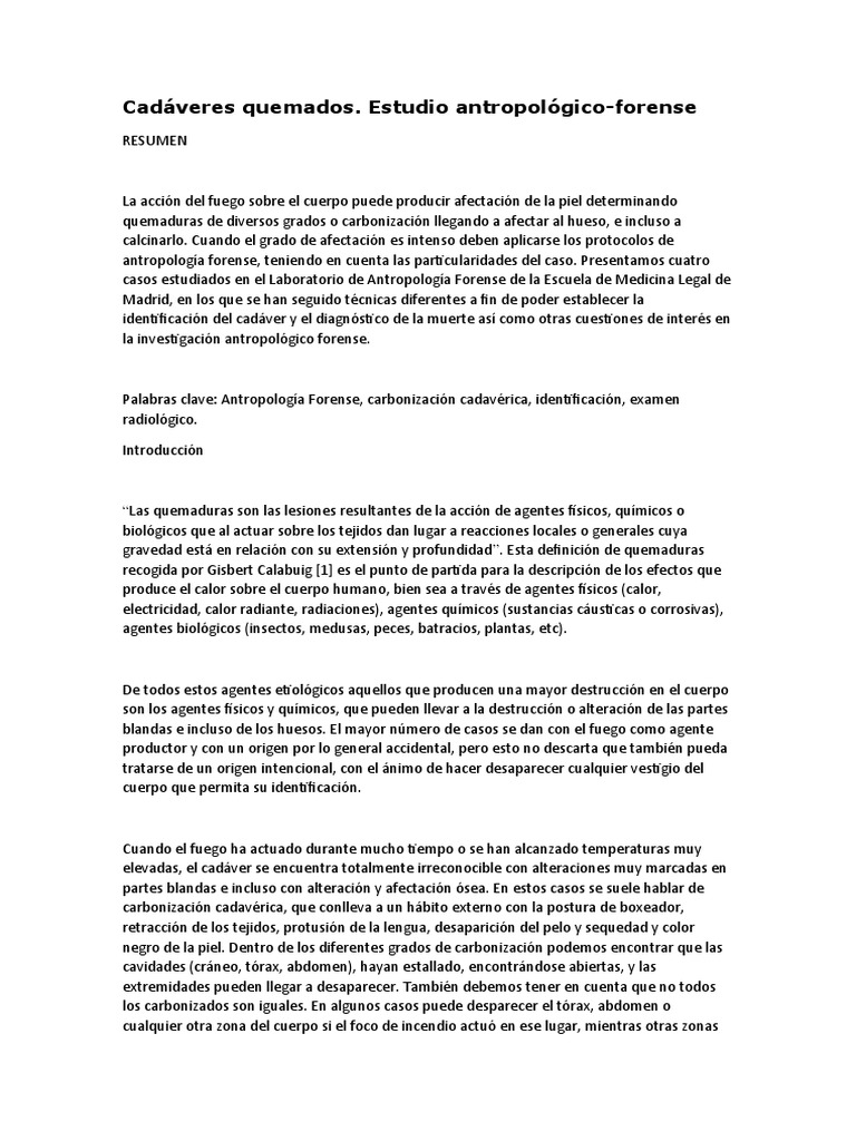 Estudio de cadáveres quemados en forense | PDF | Cadáver ...