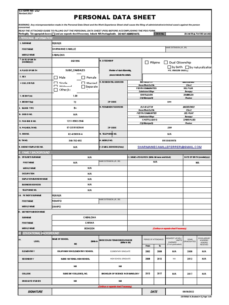 Personal Data Sheet Template | PDF | Crimes | Crime & Violence