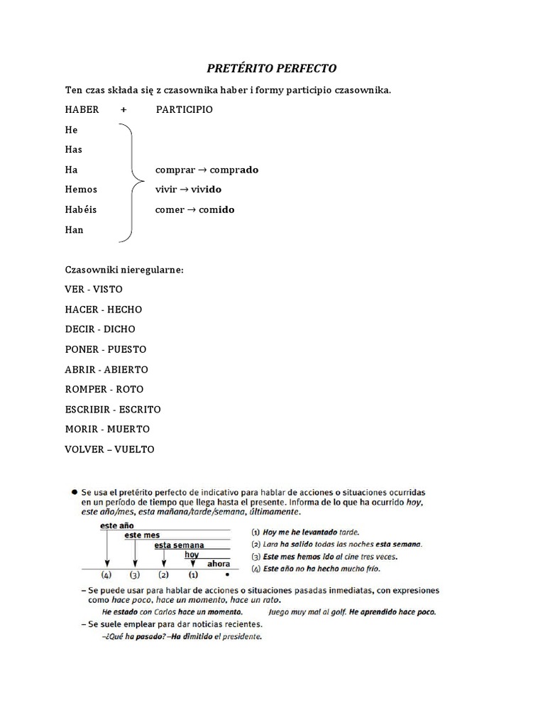 Preterito Perfecto - Teoria, Ćwiczenia | PDF